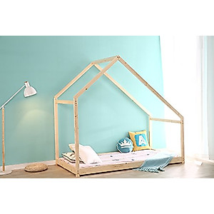 Bestmart INC Toddler Montessori Floor Bed, Twin Size House Bed Frame for Kids Floor Bed Children Bedroom Furniture, Pine Wood Non-Toxic