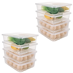 MUXHEL 8 Pcs Food Storage Container for Fridge, X-Large Fruit Storage Containers for Fridge with Lid and Removable Drain Plate, Plastic Freezer Storage Containers for Storing Fruits, Vegetables, Meat