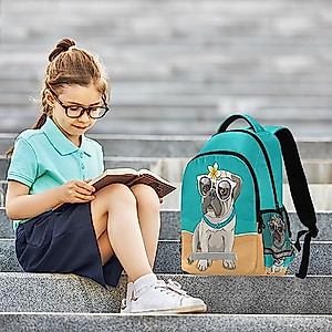 ALAZA Cute Cartoon Pug Dog Print Backpack for Students Boys Girls Travel Daypack