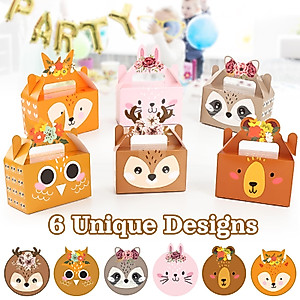 24 Pack Woodland Animals Party Favors Boxes - Forest Theme Goodie Bags for Kids, Perfect for Baby Shower, Woodland Birthday Party Decorations & Supplies, 6x3x3.5 Inches