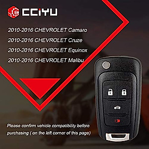 cciyu Replacement Keyless Entry Remote Car Key Fob Clicker Transmitter Alarm 4 Buttons Replacement for C hevy Camaro/Cruze/Equinox/Malibu OHT01060512 1pcs