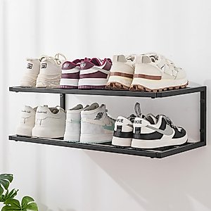 CULTURE LABELS Floating Shoe Rack - Modern 2-Tier Shoe Hanger Ideal for Entryway, Hallway, and Bedroom - Floating Shoe Display, Fits Various Shoe Sizes