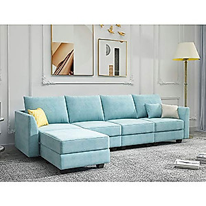 HONBAY Reversible Sectional Sofa L Shaped Couch with Storage Convertible Modular Sofa with Chaise, Aqua Blue