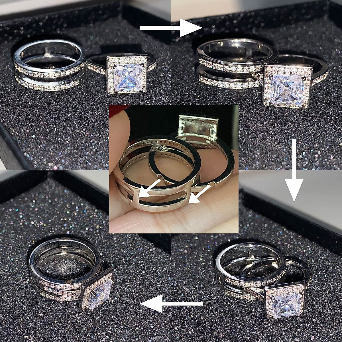 Ahloe Jewelry CEJUG 2Ct Engagement Rings Set for Women Princess Halo CZ Wedding Bands Promise Bridal Wedding Ring for Her Size 8