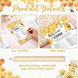 Sherr 145 Pcs Baby Shower Games Gender Neutral Set Include 125 Pcs 5 Kinds Gender Reveal Games and 20 Pencils for Baby Shower Decorations (Bee)