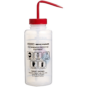 SP Bel-Art Right-to-Know Safety-Vented / Labeled 4-Color Acetone Wide-Mouth Wash Bottles; 1000ml (32oz), Polyethylene w/Red Polypropylene Cap (Pack of 2) (F11832-0001)