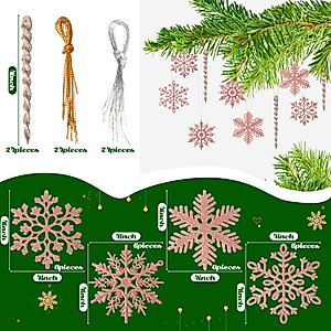 48 Pieces Christmas Snowflake Icicle Ornaments Set Plastic Glitter Icicle Snowflake Tree Ornaments Aluminum Spiral Strip Hangings Ornaments for Christmas Holiday Wedding Party Decoration (Rose Gold)