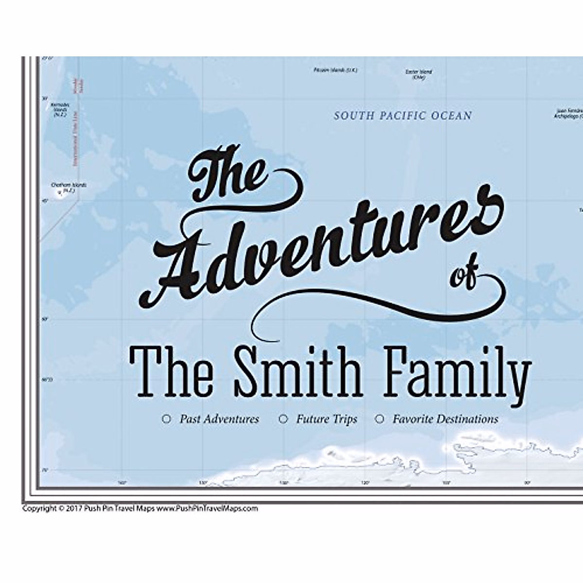 Push Pin Travel Maps Canvas - Personalized Blue Oceans World with Rustic Black Frame