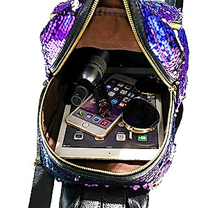 Chiclinco Mini Sparklely Mermaid Sequin Backpack Rucksack Schoolbag for Women Teenage Girls (Blue & Green)