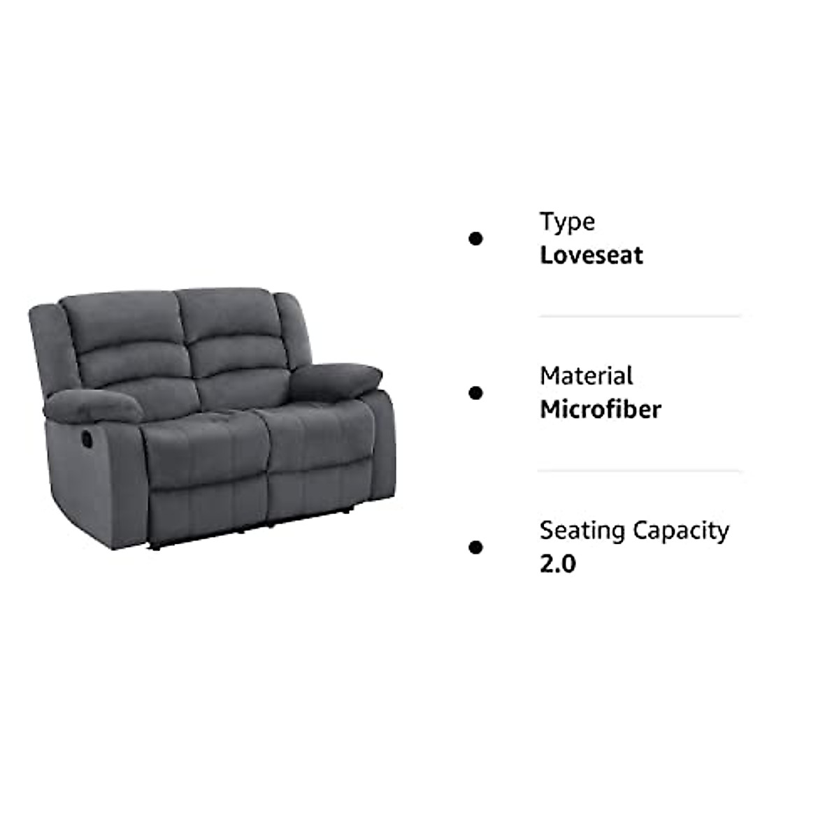 Blackjack Furniture Winthrop Microfiber, Modern Recliner Chair for Living Room and Home Theater, 60" L x 35" W x 40" H, Den Loveseat, Gray