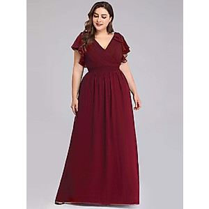 Ever-Pretty Womenss Plus Size A Line Elastic Waist Wedding Guest Dress Burgundy US16