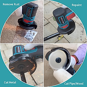 Mini Angle Grinder, 12.6V 3inch Angle Grinder with 2 * 2500mAh Batteries and 5 Grinding Wheels, Brushless Motor 19500RMP Cordless Grinder, Cutting/Deburring/Derusting Grinder Tool (Blue)