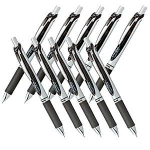 Pentel New EnerGel Deluxe RTX Retractable Liquid Gel Pen,Ultra Micro Point 0.3mm, Fine Line, Needle Tip, Black Ink Value set of 10