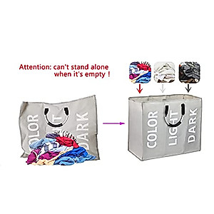 Slim Laundry Hamper 3 Section Sorter with Handles Large Capacity Foldable 19" Tall Waterproof Laundry Basket for Dirty Clothes Storage (light grey)