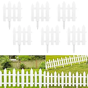ELECLAND 6 Pieces Garden Fence with 6 Pieces Fence Inser White Plastic Fence Garden Picket Fence Edgings Lawn Flowerbeds Plant Borders Decorative Garden Yard