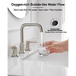 HOIGY 8 Inch Widespread Bathroom Faucet Brushed Nickel Bathroom Sink Faucet 3 Hole, 360 Degree Swivel Bathroom Faucets for Sink, 2 Handles Bath Faucet with Pop-Up Drain, 5 Mins Easy Installation