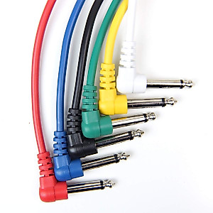 Multi-color 12" Angle to Angle Guitar effect pedal jumper patch cable, Pack of 6