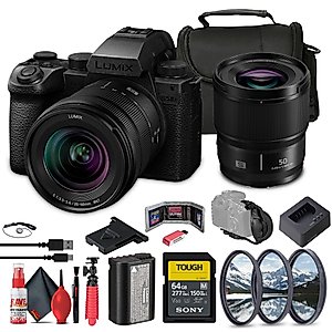 Panasonic Lumix S5 IIX Mirrorless Camera with 20-60mm and 50mm Lenses Kit (DCS5M2XW/W) + 64GB Memory Card + Filter Kit + Bag + Card Reader + Flex Tripod + Cleaning Kit + Memory Wallet + More