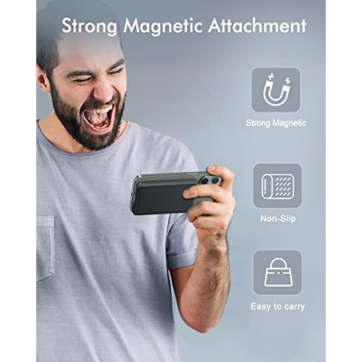 podoru Wireless Portable Charger, 10000mAh Magnetic Power Bank with Type-C Cable LED Display 22.5W PD Fast Charging Lighting Mag-Safe Battery Pack for iPhone 14/13/12/Mini/Pro/Pro Max-Black