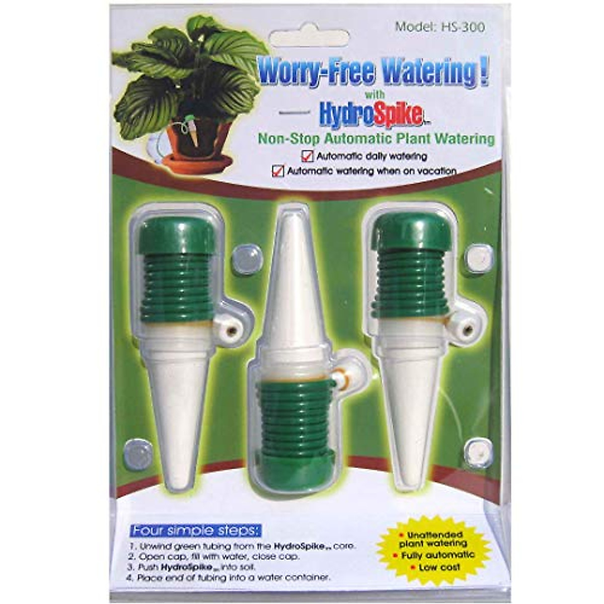 HydroSpike HS-300 (3-Pack) Worry-Free Automatic Plant Watering Devices Kit. Self Auto Waterer Spikes, Bulbs, Stakes Irrigation System for Indoor House Plants, Vacation. No Glass Globe Bottle, Jug, Can