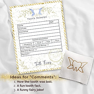20 Moments of Tooth | 20 Tooth Fairy Receipt Cards and 1 Tooth Fairy Bag | Tooth Fairy Certificate Keepsake for Kids (Light Gold, 4.25x5.5 in)