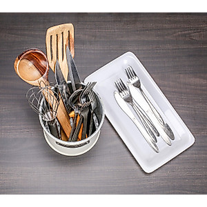 Farmhouse Kitchen Utensil Holder Large Utensil Organizer - Utensils Holders Crock with Sturdy Rustic Farmhouse Countertop Decor, Utensil Storage Caddy Organizer, Off White - 5.5 x 6 Inches