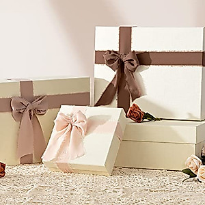 JEDIA Chiffon Ribbon, 3 Rolls Brown Handmade Fringe Chiffon Silk Ribbons, 1.5" x 7Yd Ribbon Set for Gift Wrapping, Wedding Invitations, Bouquet Wrap, Bridal Bouquets, DIY Crafts