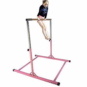 Athletic Bar Kids Gymnastics Junior Horizontal Kip Bar 3 to 5 FT Training Jungle Gym Expandable Adjustable Height 3 to 5 FT Tumble Weight Capacity 300 Pounds (Pink)