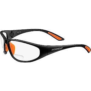 Ironwear Bradford 3030 Series Nylon Protective Safety Glasses with 2.0 Bifocal Lens, Clear Lens, Black Frame (3030-C-2.0), One Size