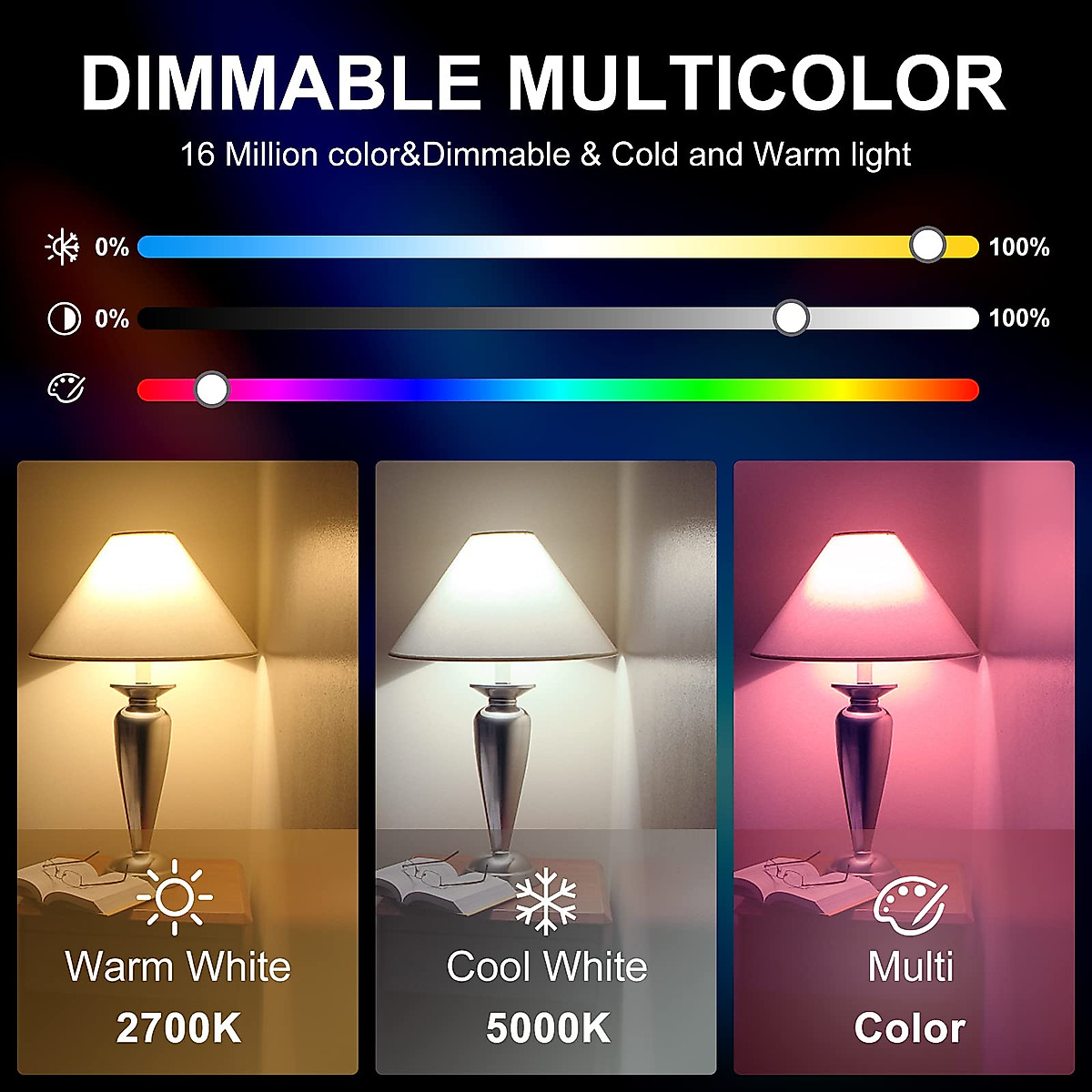 IBRIGHT Smart Light Bulbs A19 E26, 9.5W, 800 LM, 16 Million Colors Changing, Music Mode & DIY Scene Setting, Wi-Fi Smart Bulb Works with Alexa & Google Home, 80% Energy Saving, No Hub Required, 4 Pack