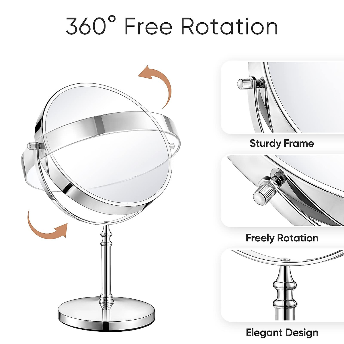 KEDSUM 1X/10X Magnifying Makeup Mirror, 8 Inch Large Table Mirror with Stand, Personal Makeup Mirror with Magnification, Double Sided Vanity Mirror with 360° Rotation, Detachable Base