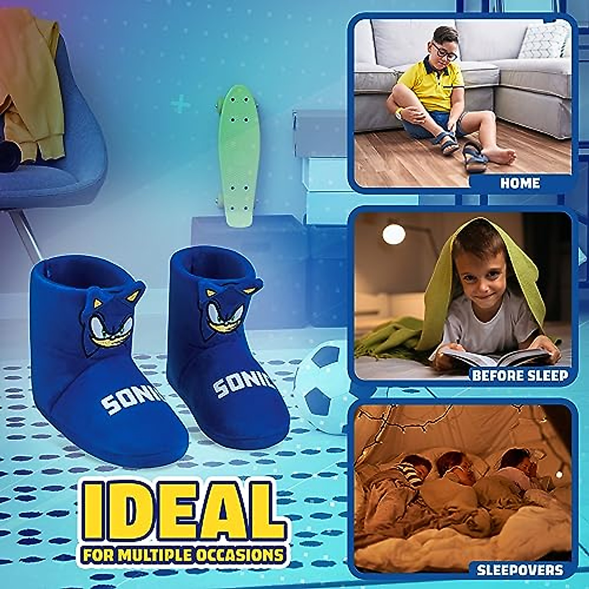 Sonic The Hedgehog Boys Slippers - Warm 3D Kids Slippers Size 10-3 Non-Slip House Shoes - Sonic Gifts for Boys (Blue Bootie, 1)