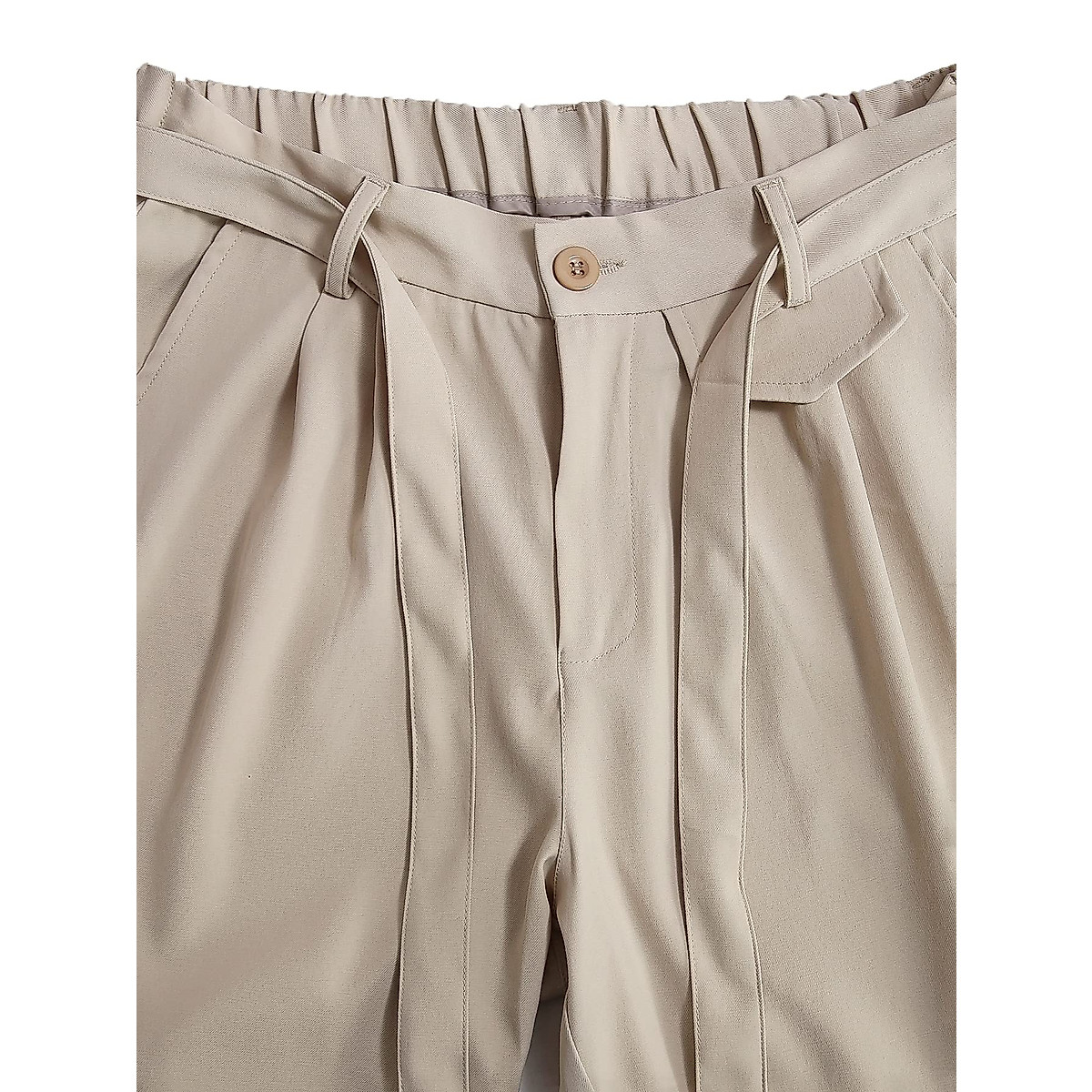 OYOANGLE Men's Fold Pleated Straight Wide Leg Suit Pants Business Casual Pants with Pocket Khaki Large