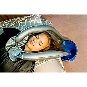 Inflatable Hair Washing Funnel for Shampooing Hair in Any Chair and Basin. Portable Tray Device to Use at Home, in Salon, Nursing Home or Hospital Cape to Help Keep Clothes Dry Pump Included!