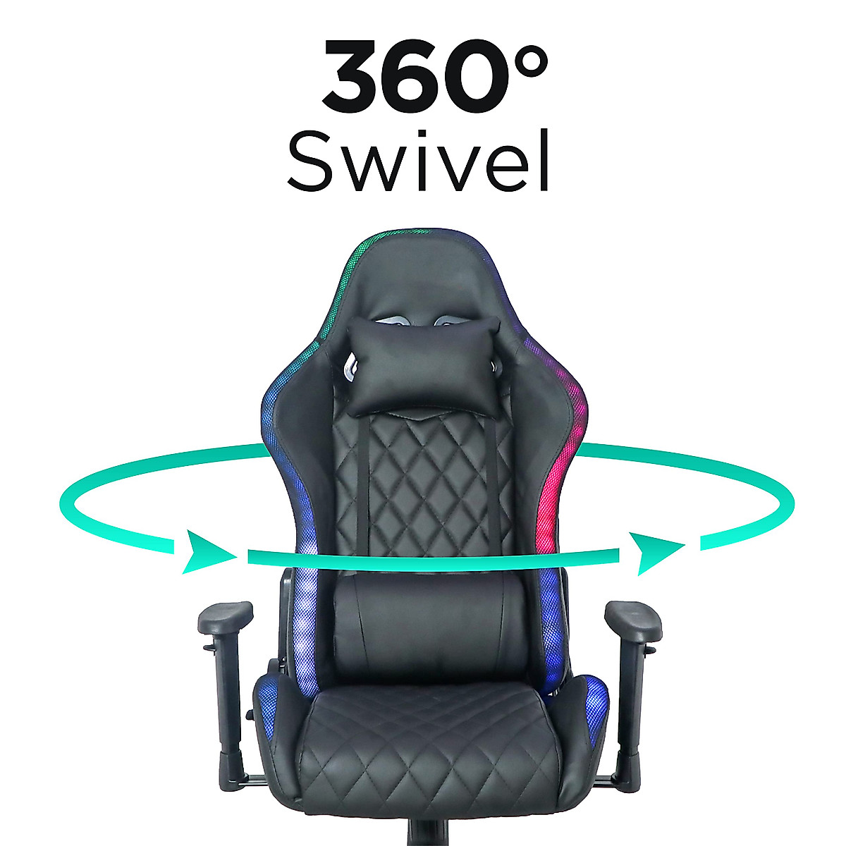 Comfty RGB LED Reclining Diamond Quilted Black Leather Racing Gaming Pillows & Remote Control Chairs, Multicolor