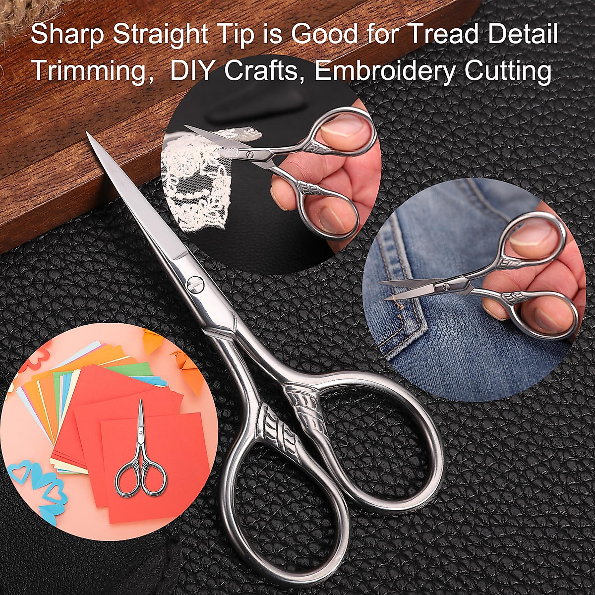 HITOPTY Small Precision Scissors, 3.5inch Stainless Steel Multi-Purpose Vintage Beauty Grooming Kit for Facial Hair, Eyebrow, Eyelash, Beard, Moustache with PU Sheath