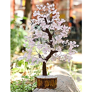 Rose Quartz Gemstone Tree Stone Tree Crystal Tree of Life Prosperity Stones Tree Money Bonsai Tree Feng Shui Tree Handmade Gift for Home Office Decorations Ornament Silver Wire 10-12 Inch