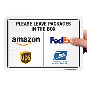 SmartSign 7 x 10 inch “Please Leave Packages In The Box - Amazon, FedEx, UPS, USPS” Delivery Instructions Metal Sign, 40 mil Laminated Rustproof Aluminum, Multicolor