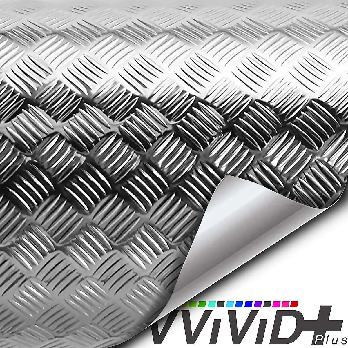 Industrial Utility Diamond Plate Metallic Chrome Finish Vinyl Wrap Silver 17.8 Inches x 6.5 Feet Sheet Adhesive Roll for Shelves Walls Flooring