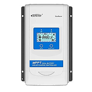 EPEVER 20A MPPT Dual Battery Solar Charge Controller 12V/24V Auto Max. PV 100V DuoRacer 20 Amp Controller for RV Camper Caravan Boat Trailer fit for Sealed, Gel, Flooded, Lithium Battery