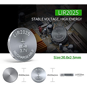 EEMB LIR2025 Rechargeable Li-ion Battery Charger with 4PCS 3.7V Lithium-ion Coin Button Cell Batteries 40mAh