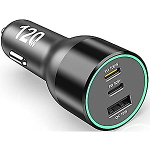 120W USB C Car Charger, 100W Type C PD 30W PPS 45W QC 18W Super Fast Charging LED Cigarette Lighter USB-C Car Adapter for iPhone 13 12 11 Pro Samsung S22 S21 Ultra Note 20 iPad MacBook Pro Air Laptop