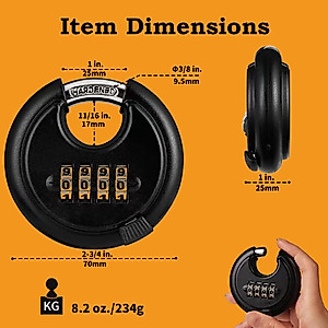 WULALACK 70mm Combination Discus Lock， Disc Padlock Combination for Garage, Outdoor Fence, Shed, Storage Unit, Trailer, 1 Pack