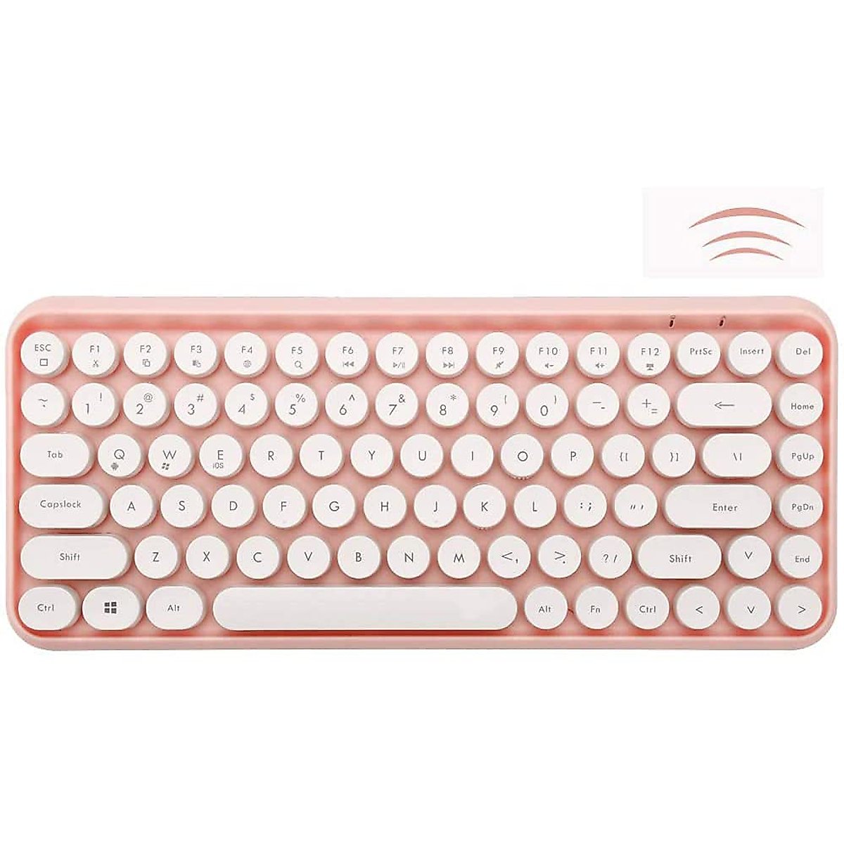FELICON Wireless Bluetooth Keyboard, Mini Portable 84-Key Typewriter Retro Round Keycaps Keyboard,Compatible with Android, Windows, PC, Tablet-Dark, Perfer for Home and Office Keyboards(Pink)