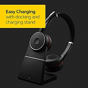 Jabra Evolve 75 MS Wireless Headset, Stereo – Includes Link 370 USB Adapter – Bluetooth Headset with World-Class Speakers, Active Noise-Cancelling Microphone, All Day Battery