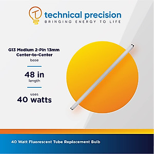 Technical Precision 34W Linear Fluorescent Light Bulb - Replacement for Philips F34CW/RS/EW/Alto Tuff Coated Light Bulb 4100K Cool White - G13 Medium Bi Pin Base - T12 4Ft Tube - 1 Pack