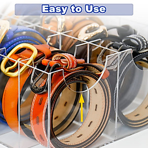 Cutora Belt Organizer, Acrylic Belt Storage Holder for Closet and Drawer, 10 Compartments Belt Container for Checkroom, Clear Belt Divider Display Case