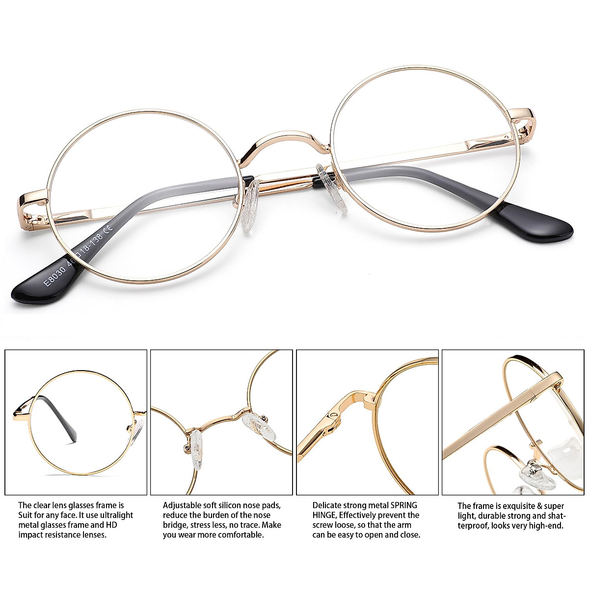 Pro Acme Non Prescription Clear Lens Glasses Retro Small Round Metal Frame (Bronze)