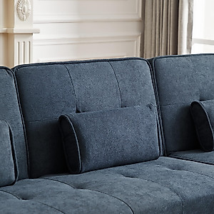 Eafurn L-Shaped Convertible Sectional Sofa with Chaise Lounge and Adjustable Spilt Backrest,3 Seater Soft Velvet Sleeper Couch Bed with Wooden Legs,Tufted Corner Sofa & Couch with Throw Pillows