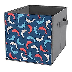 Jumping Dolphin Large Cubes Storage Bins Collapsible Canvas Storage Box Closet Organizers for Shelves